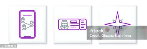 세트 라인 바람 장미 도시지도 탐색 인포 그래픽 및 선박 아이콘으로 여행하기위한 크루즈 티켓 벡터 Brand Name Smart Phone에 대한 스톡 벡터 아트 및 기타