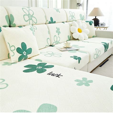 Floral Sofa Seat Cushion Cover Elastic Fleece Couch Covers L Shape