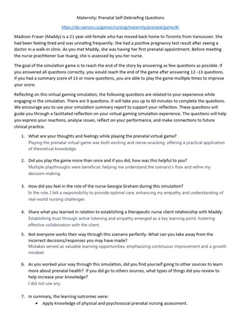 Prenatal Debriefing Questions Pdf Simulation Nursing