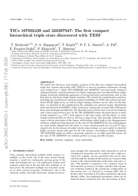 Pdf Tics 167692429 And 220397947 The First Compact Hierarchical Triple Stars Discovered With