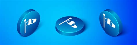 동포 폰 기상 부 바람 베인 아이콘 은 파란색 배경에 격리 윈드삭은 바람의 방향과 강도를 나타냅니다 파란색 원 버튼입니다 벡터