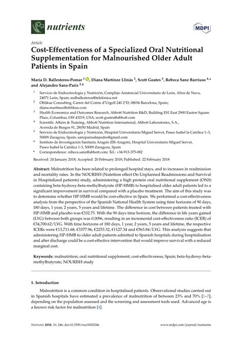 Pdf Cost Effectiveness Of A Specialized Oral Nutritional Supplementation For Malnourished