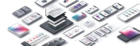 Isometric Smartphone Mockup Showcasing Layered User Interface Screens With Detailed Graphical