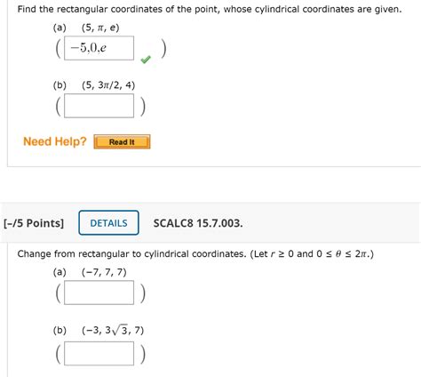 solved find the rectangular coordinates of the point whose