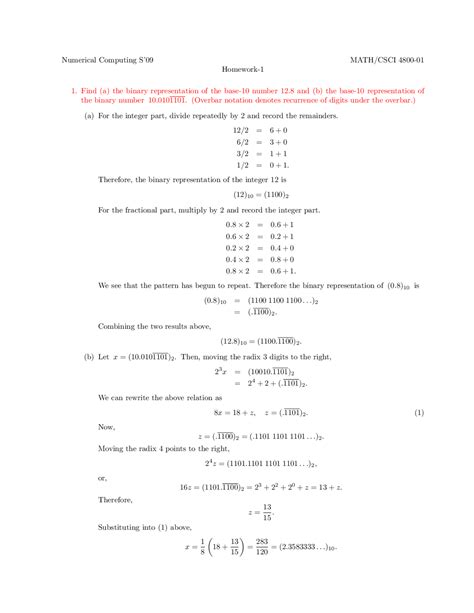 Assignment 1 Solutions Numerical Computing Math 4800 Docsity