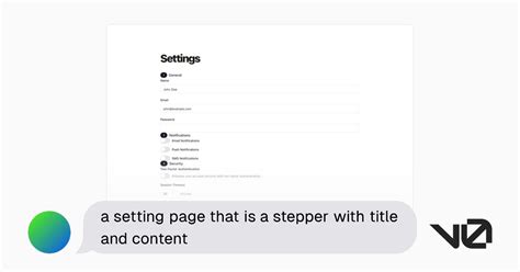 A Setting Page That Is A Stepper With Title And Content A Shadcn Ui And V0 Generation V0