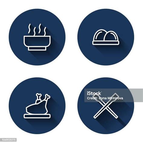 라멘 수프 그릇 스시 구운 칠면조 또는 닭고기 긴 그림자가 있는 음식 젓가락을 설정합니다 파란색 원 버튼입니다 벡터 0명에 대한 스톡 벡터 아트 및 기타 이미지 Istock