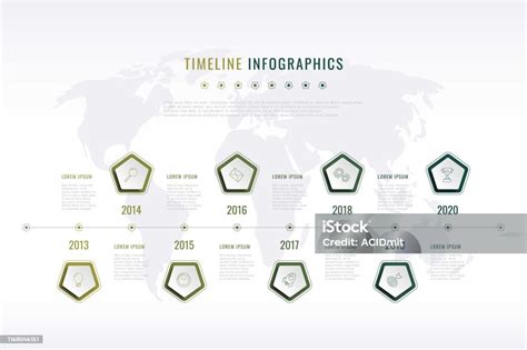 오각형 요소 연도 표시 및 배경에 세계지도와 현대 기업 역사 시각화 현실적인 3d 비즈니스 데이터 인포 그래픽 벡터 회사 프리젠 테이션 슬라이드 템플릿 Eps 10 0명에