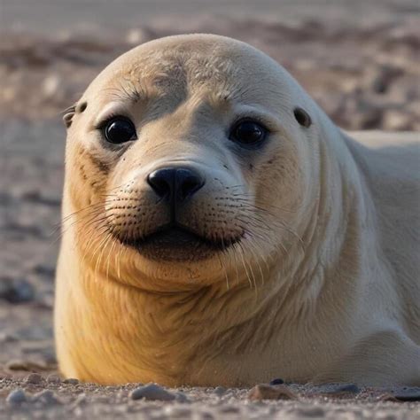 A Seal With A Black Eye And A Black Dot On Its Face Premium Ai