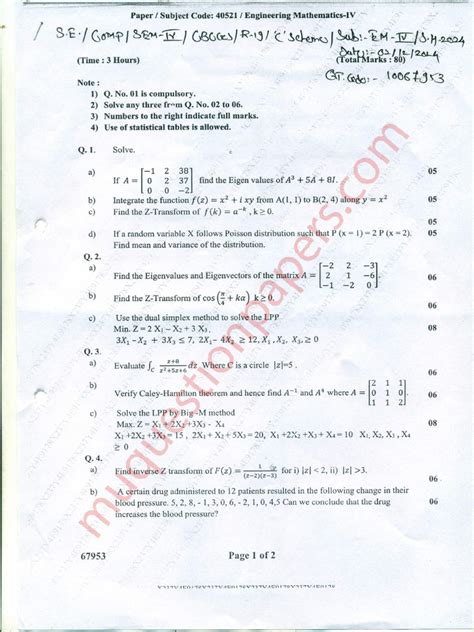 Be Computer Engineering Semester 4 2024 December Engineering Mathematics Ivrev 2019 C Scheme Pdf