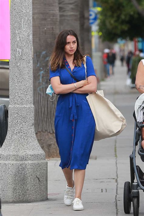 Ana De Armas In A Blue Dress Goes Shopping Out With A Friend At A Local Aviator Nation Store In