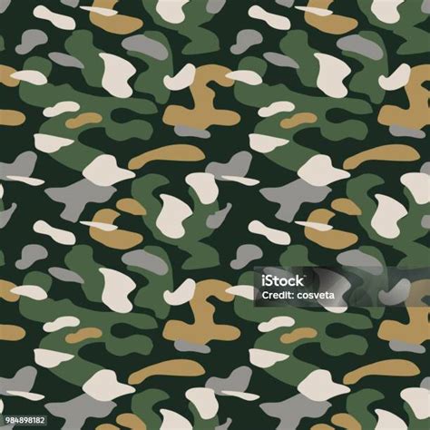 위장 패턴 배경 원활한 벡터 일러스트 레이 션 고전적인 군사 의류 스타일입니다 카 모 반복 텍스처 셔츠 인쇄입니다 녹색 갈색