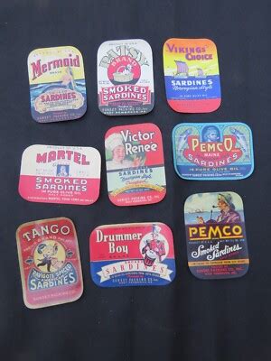 Lot Of 9 Different Vintage 1940s Sardine Can Labels Sardines Ebay