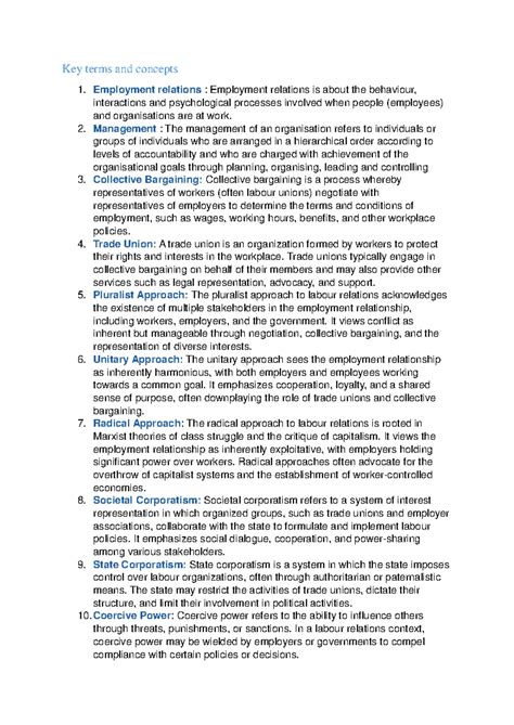 Personal Summaries Larm 311 Su 1and2 Key Terms And Concepts Employment Relations Employment