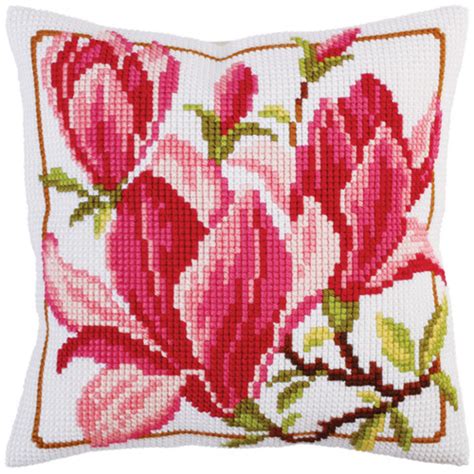 Magnolia Flowers Chunky Cross Stitch Cushion Kit By Collection D Art