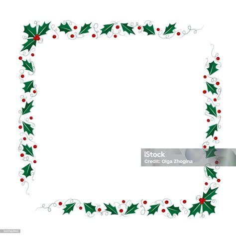 Christmas Rectangular Frame With Holly Leaves Border Of Christmas