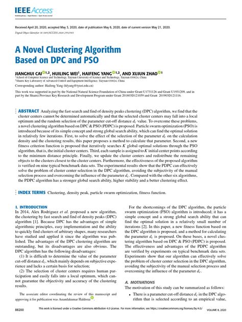Anovelclusteringalgorithmbasedondpcandpso Pdf Cluster