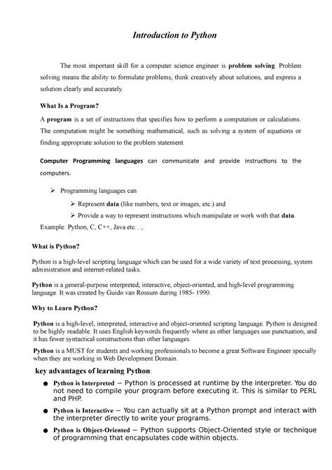 Introduction To Python Features Datatypes Introduction To Python The Most Important Skill For