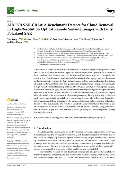 Pdf Air Polsar Cr1 0 A Benchmark Dataset For Cloud Removal In High Resolution Optical Remote