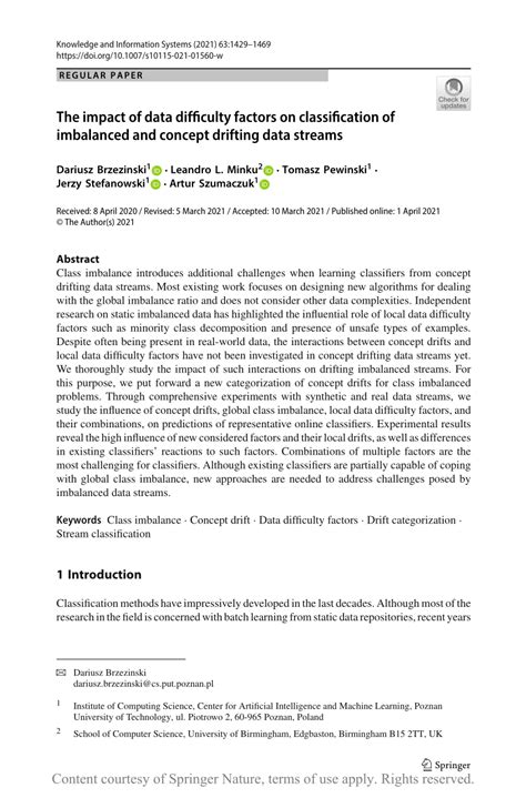 Pdf The Impact Of Data Difficulty Factors On Classification Of