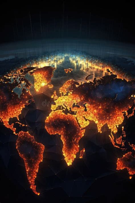 Glowing Digital World Map With Global Connections Stock Image Image Of Global Geography