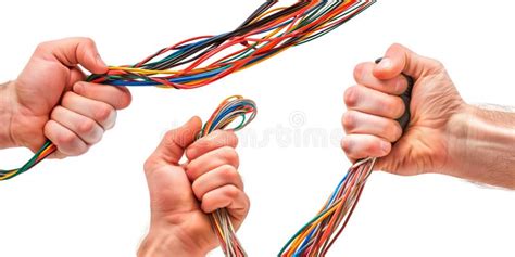 Man X S Hand Holding Wires Isolated On A White Or Transparent Background Hands Of An