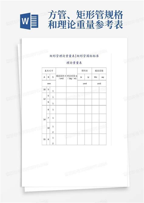 方管矩形管规格和理论重量参考表Word模板下载 编号lpzmbzxe 熊猫办公