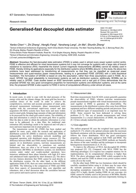 Pdf Generalized Fast Decoupled State Estimator