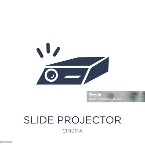 슬라이드 프로젝터 아이콘입니다 시네마 컬렉션에서 흰색 배경에 유행 평면 벡터 슬라이드 프로젝터 아이콘 0명에 대한 스톡 벡터
