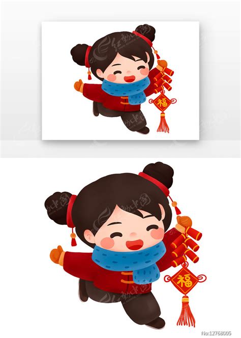 可爱鞭炮女孩新年元素图片下载 红动中国