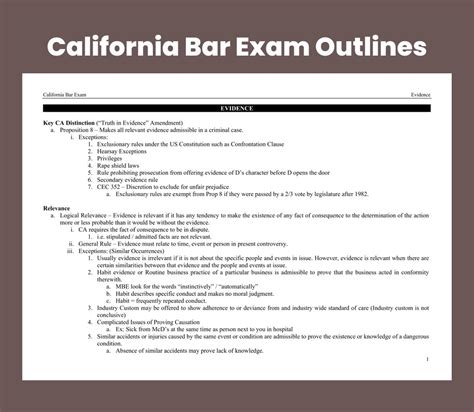 California Bar Exam Evidence Outline Ca State Bar Exam Preparation Law