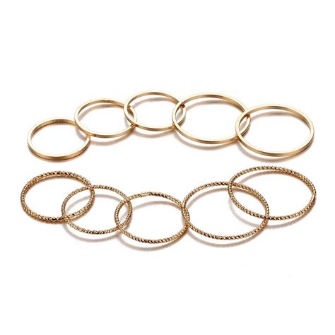 แหวนแฟชั่น เซ็ทละ 10 วง แบบเรียบหรู แหวนทอง แหวน แฟชั่นสไตล์พังก์ R4 Th