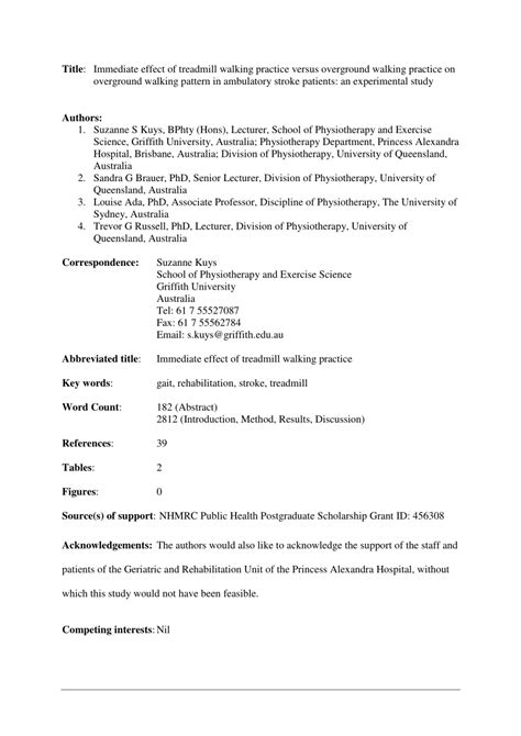 Pdf Immediate Effect Of Treadmill Walking Practice Versus Overground Walking Practice On
