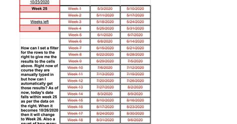 Week Date Filter Sheets