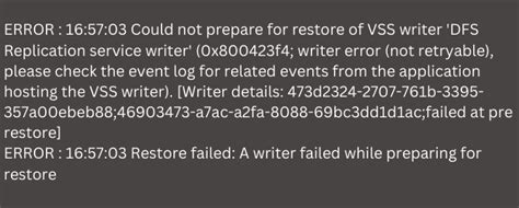 System State Restore Fails On DFSR VSS Writer A Quick Fix