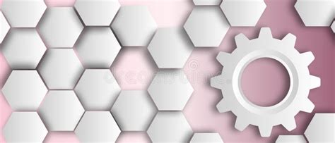 White Hexagon Structure Gears Header On Pink Background Stock