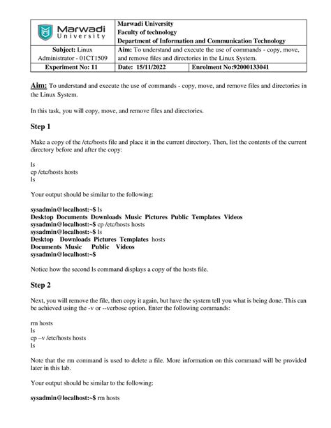 Experiment No 11 Understand And Execute The Use Of Commands Copy