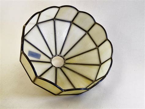 Vintage Stained Glass Tiffany Style Hanging Lamp Shade Creams And Whites