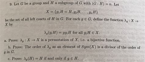 Solved Let G Be A Group And H A Subgroup Of G With G H Chegg Com