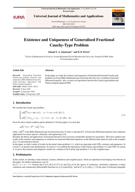 Pdf Existence And Uniqueness Of Generalised Fractional Cauchy Type