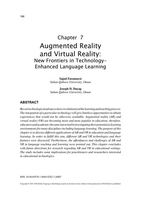 Pdf Augmented Reality And Virtual Reality New Frontiers In Technology Enhanced Language Learning