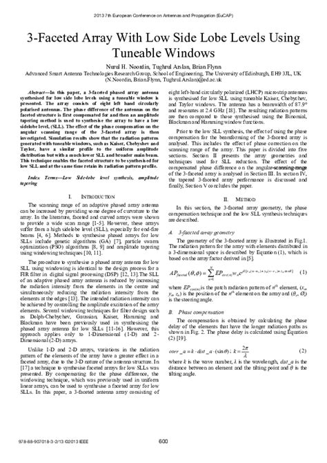Pdf 3 Faceted Array With Low Side Lobe Levels Using Tuneable Windows