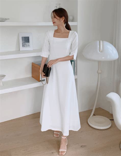 네티 스퀘어넥 셀프웨딩 원피스 화이트 미디 플레어 브라이덜샤워 피로연 2부 스냅 촬영 드레스 에이블리