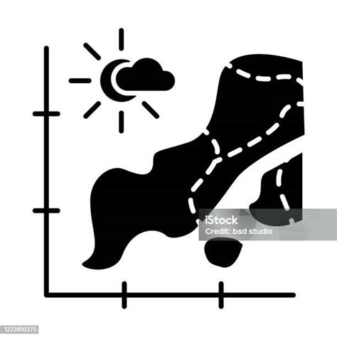 온도 지도 문말 아이콘입니다 일기 예보 프리젠 테이션 정보 그래프 데이터 차트 지진 활동 프리젠 테이션 실루엣 기호입니다 음수 공간입니다 벡터 절연 그림 0명에 대한 스톡