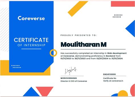 Moulitharan M On Linkedin Webdevelopment Coreverse Internship