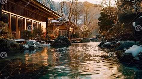 Traditional Japanese Village Hot Springs During Winter Amazing Empty