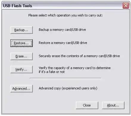 USB Flash Tools Format Backup Restore Verify Drives