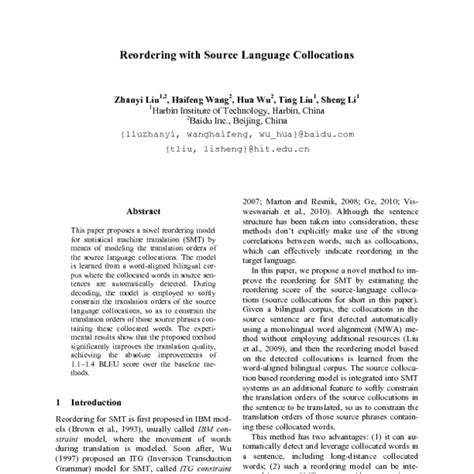 Reordering With Source Language Collocations Acl Anthology