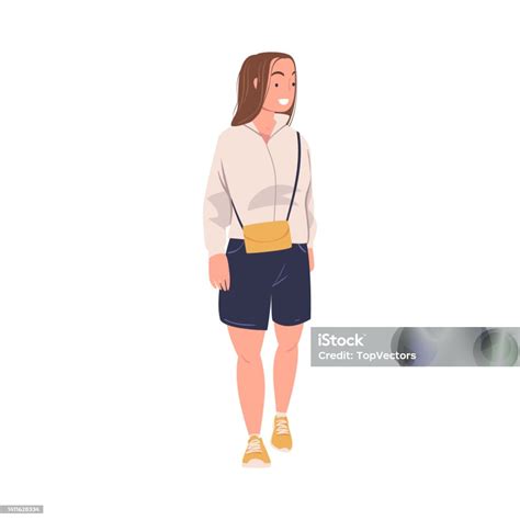 거리에서 산책하고 웃는 여성 캐릭터 워킹 벡터 일러스트 레이 션 개념에 대한 스톡 벡터 아트 및 기타 이미지 개념 거리