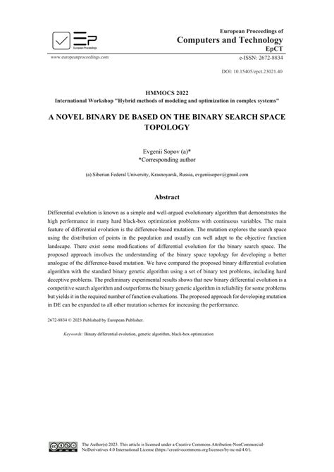 Pdf A Novel Binary De Based On The Binary Search Space Topology